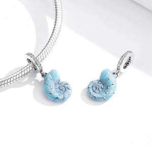 Sterling Silver Conch Shell Charm With CZ, Seashells Pendant Fits Women Charms Bracelet, Pearl ...