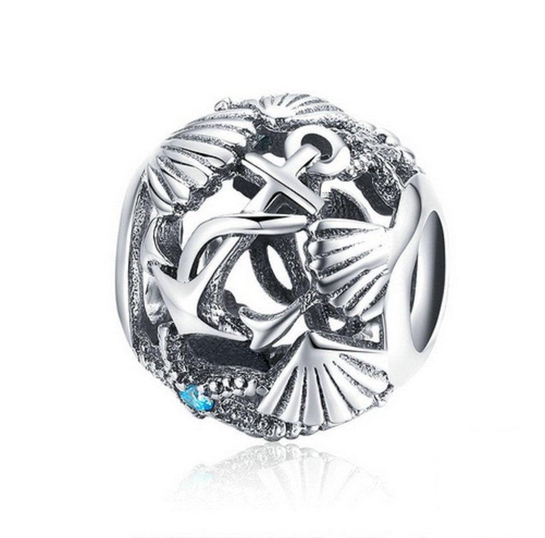 Authentic 925 Sterling Silver Tropical Beach Shell Anchor Beads Charms ...