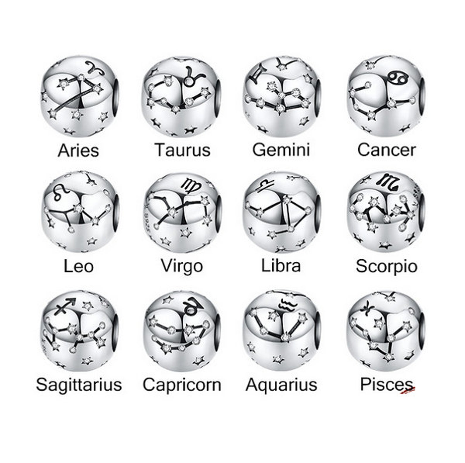 Star Sign Zodiac Bead Charms Twelve Constellations Bead 100% | Etsy