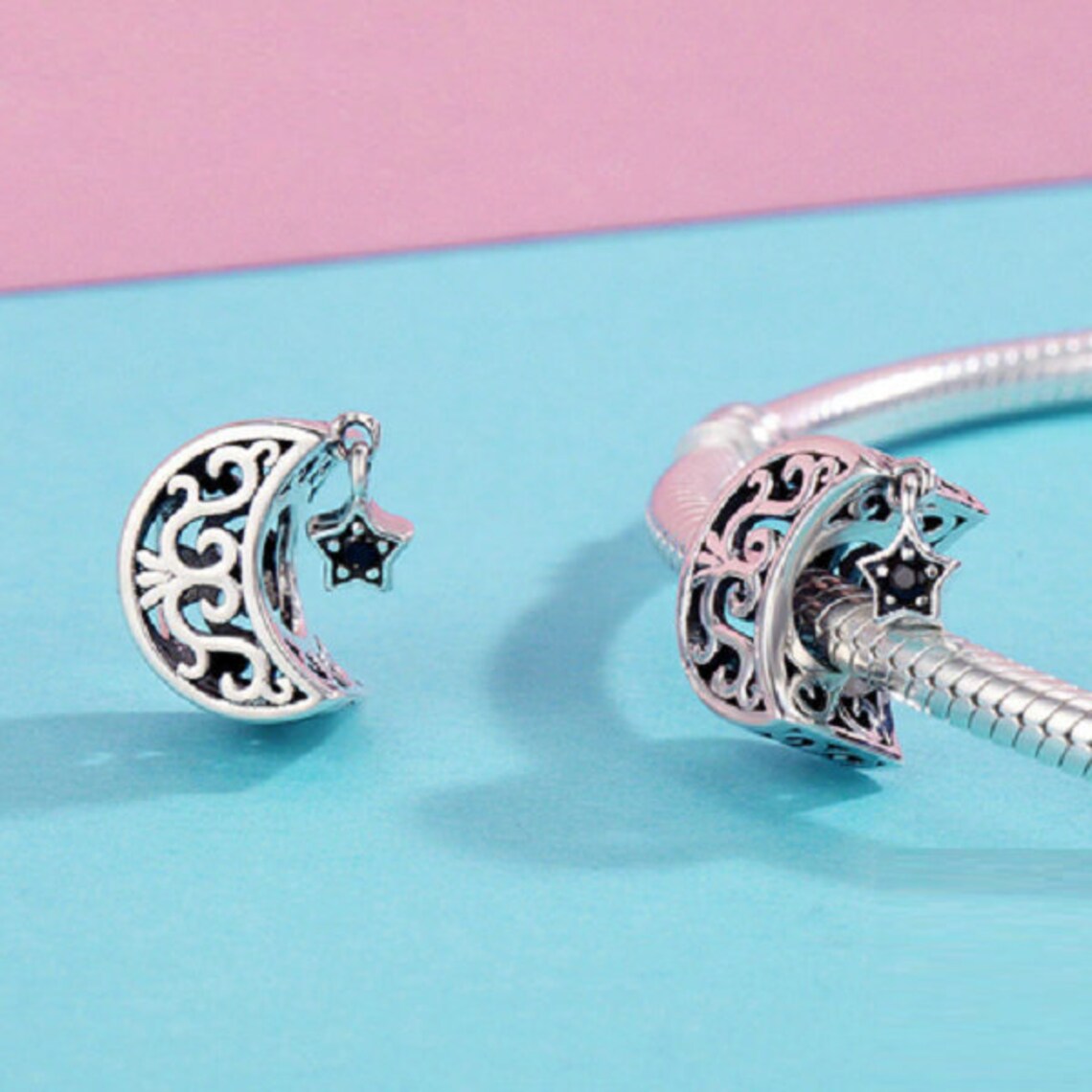 925 Sterling Silver Moon Star Charm Silver Moon Charm Fits - Etsy