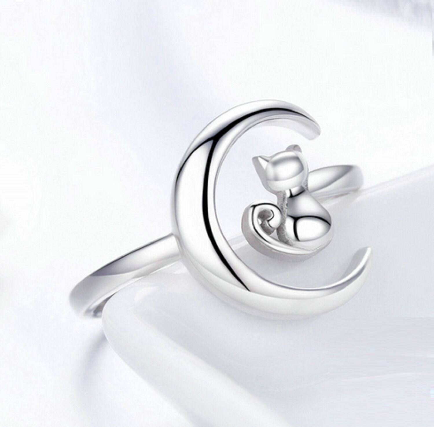 Moon Cat Open Size Adjustable Finger Rings for Women 100% 925 - Etsy