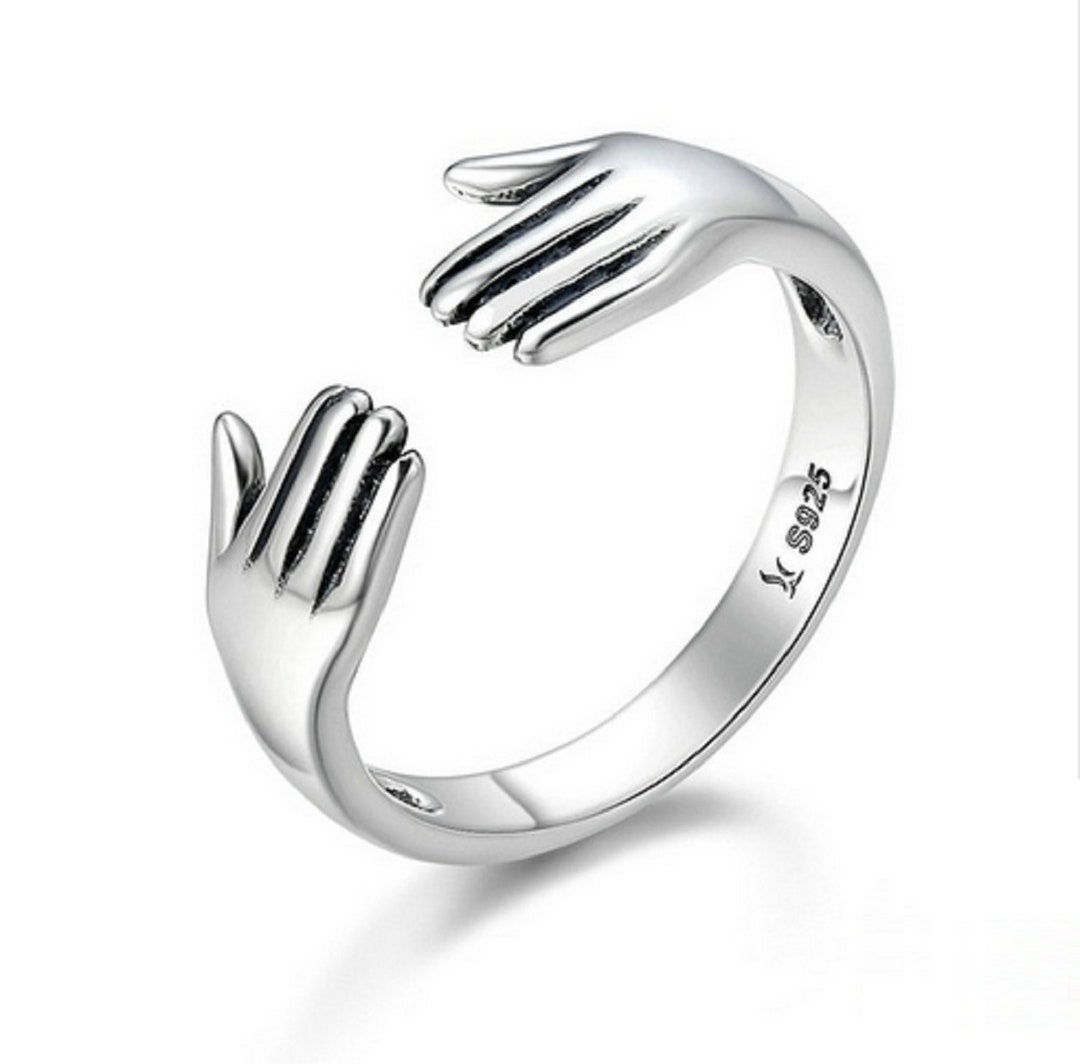 Double Layer Give Me A Hug Hand Open Finger Rings for Women, 925 ...