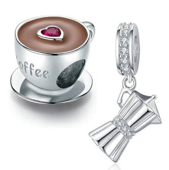 Sterling Silver Coffee Cup Charm With Heart Charm Coffee Charm Fits Women Charms Bracelet Coffee Pot Charm Coffee Lover Charm Etsy UK