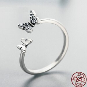 Real Silver Dazzling CZ Butterfly Open Finger Ring for Women, 925 ...