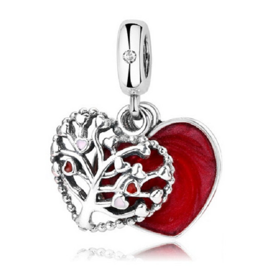 Tree of Life Red Love Heart Pendant Beads Charms 925 Sterling Silver ...