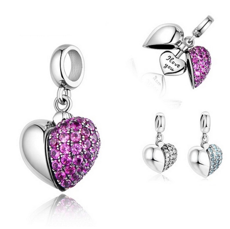 I Love You Silver Heart Crystal Charms Sterling Silver 925 | Etsy