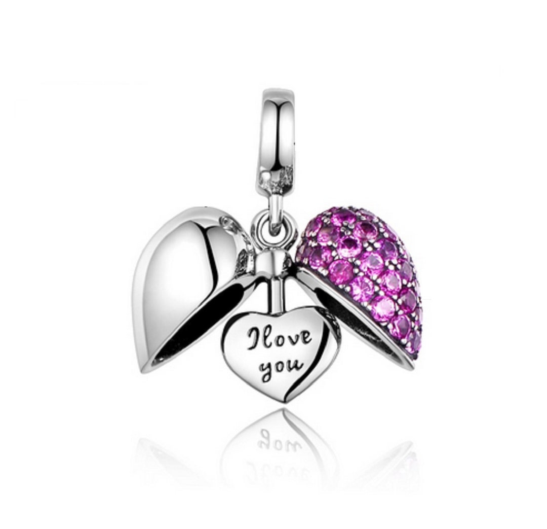 I Love You Silver Heart Crystal Charms Sterling Silver 925 - Etsy
