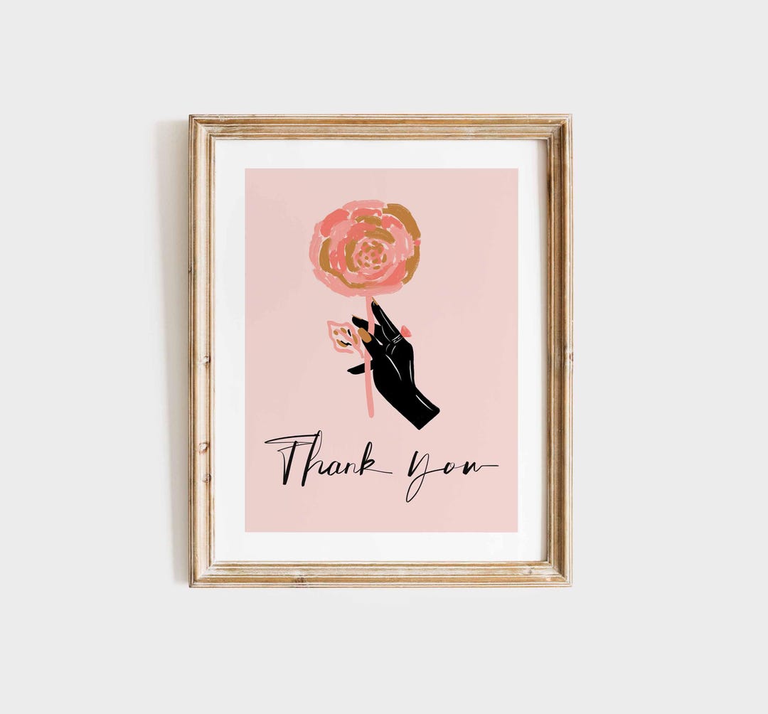 Thank You Art Print With Rose, Flower and Hand Art Print, Thankful Art ...