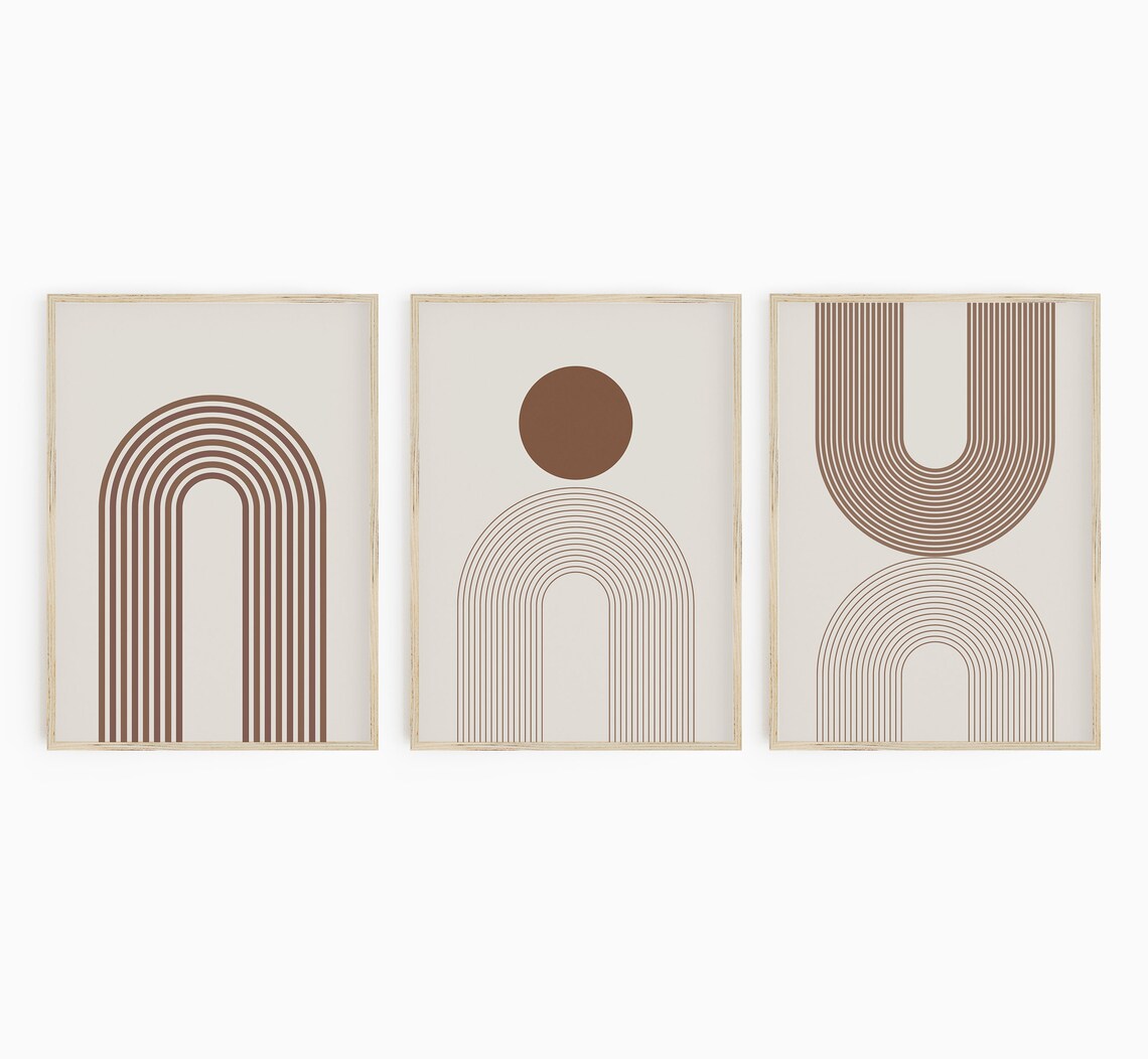 Neutral Mid Century Modern Rainbow Arch Line Art - Etsy