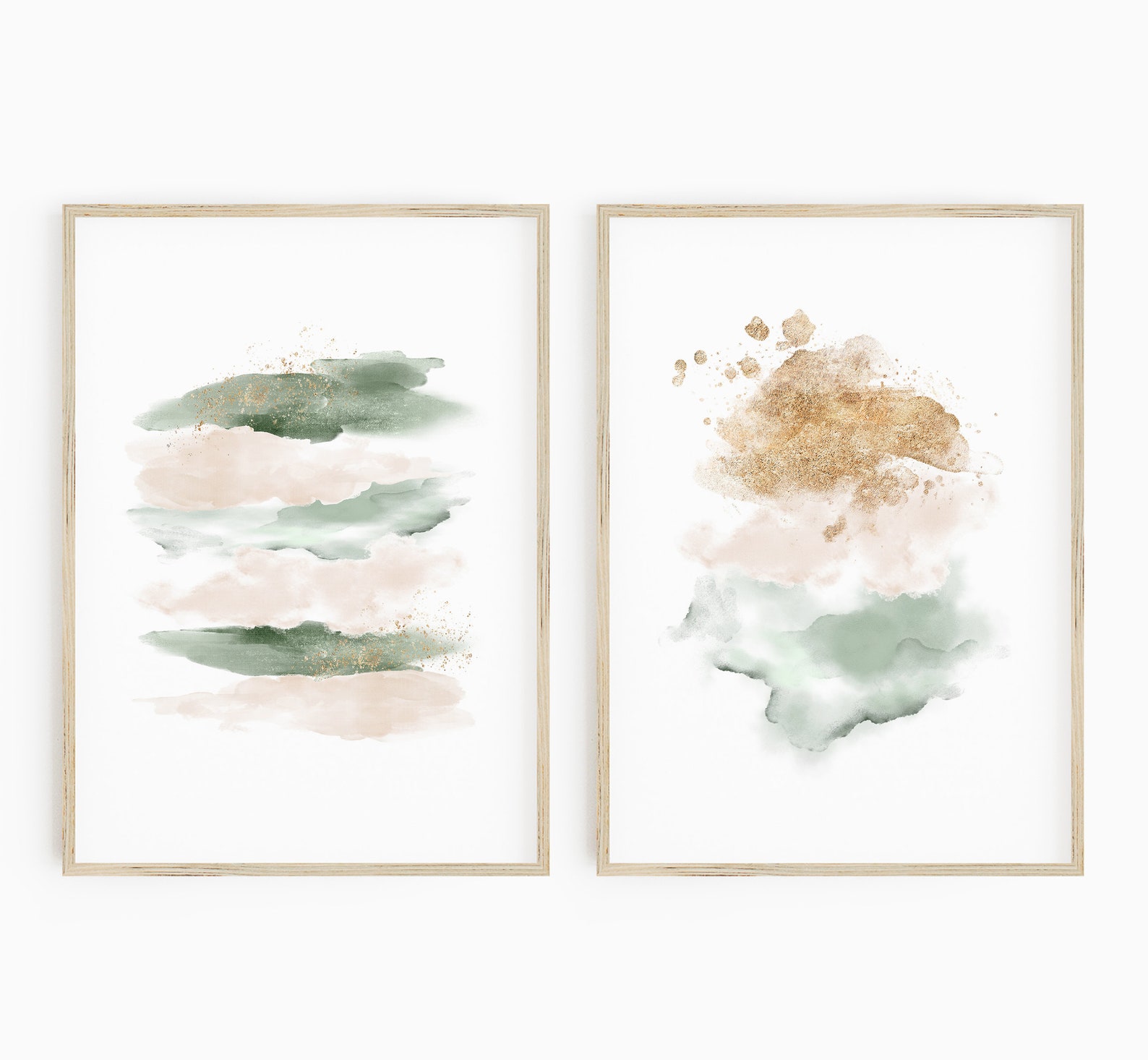 Pink Blush and Gold Abstract Printable Watercolor Print | Etsy
