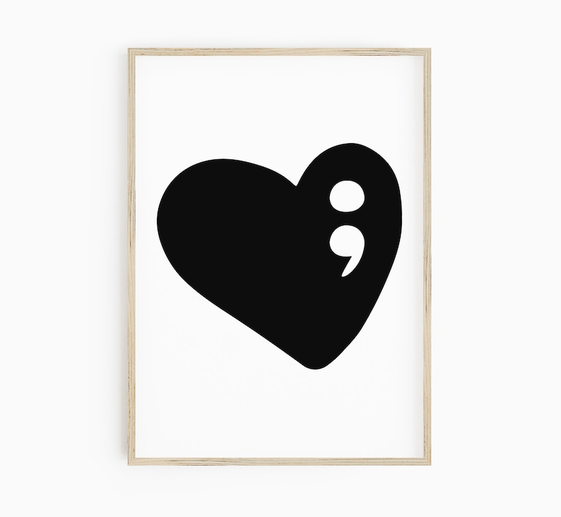 Semicolon Heart Art Print Mental Health Awareness Art | Etsy Semicolon Heart Art Print Mental Health Awareness Art | Etsy