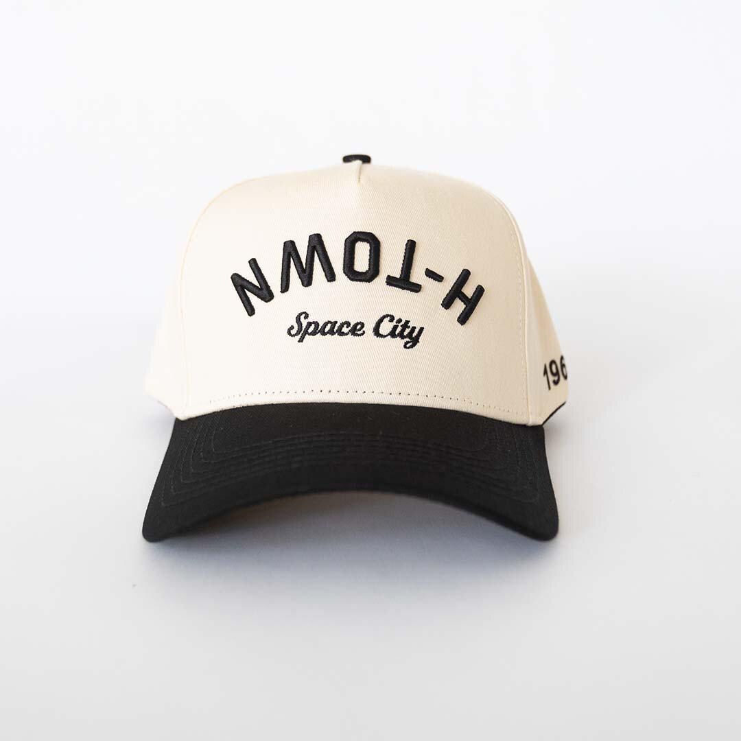 Upside Down Houston H-town Space City Snapback Hat Black and Off-white ...