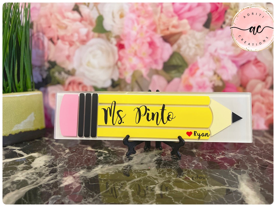 Pencil Teacher Name Sign, Personalized Teacher Tiles, Teacher ...