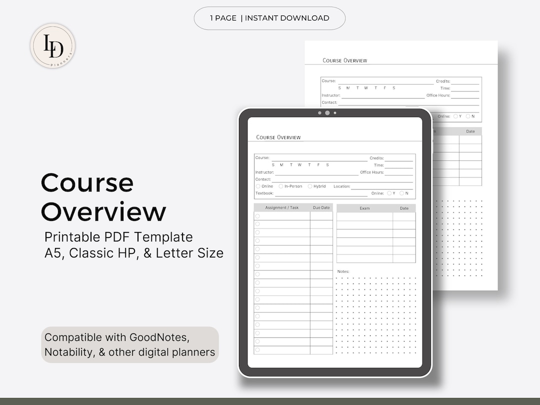 Course Overview & Class Information: Academic Planner Insert (printable ...