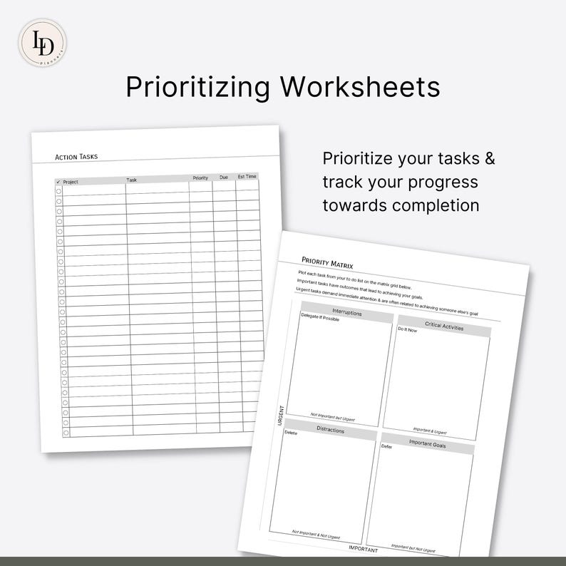 Prioritizing Worksheets, Time Management Digital Planner Inserts ...