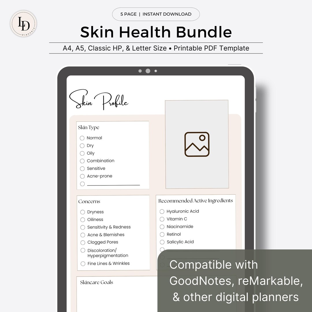 Skin Health Planner Inserts, 5 Pages | Minimalist Digital Planner ...