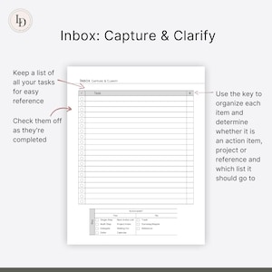 Inbox: Capture & Clarify, GTD Inspired Planner Inserts (printable PDF ...