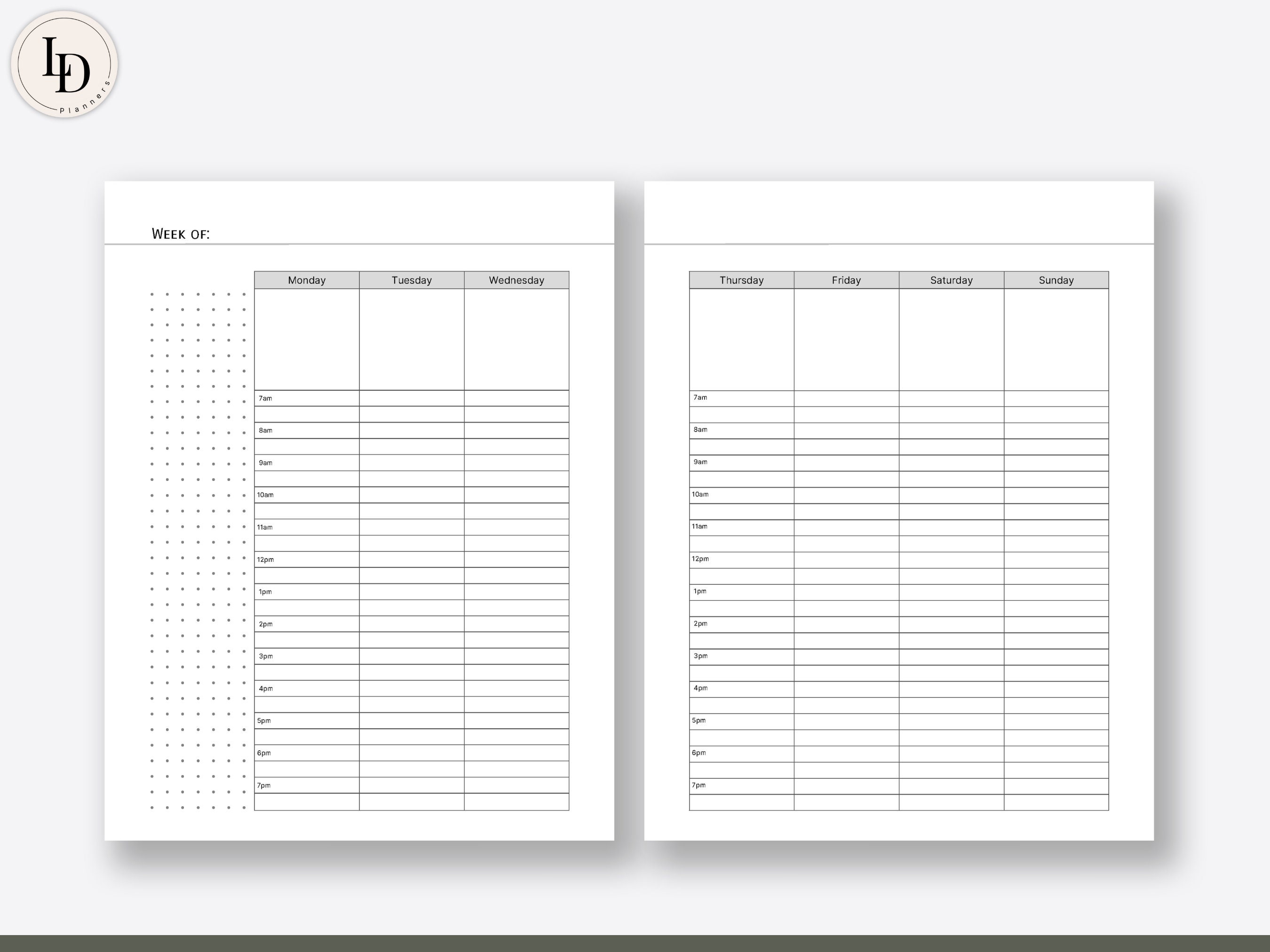 Weekly Schedule, Planner Inserts 2 Page Vertical Spread Monday & Sunday ...
