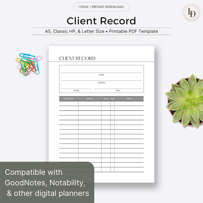 Client Record | Small Business CRM System | Digital Planner Insert ...