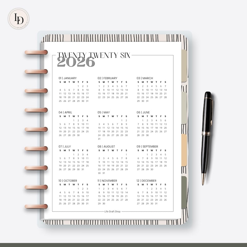 2026 Minimalist Year at a Glance, Dated Calendar Full-year Overview ...