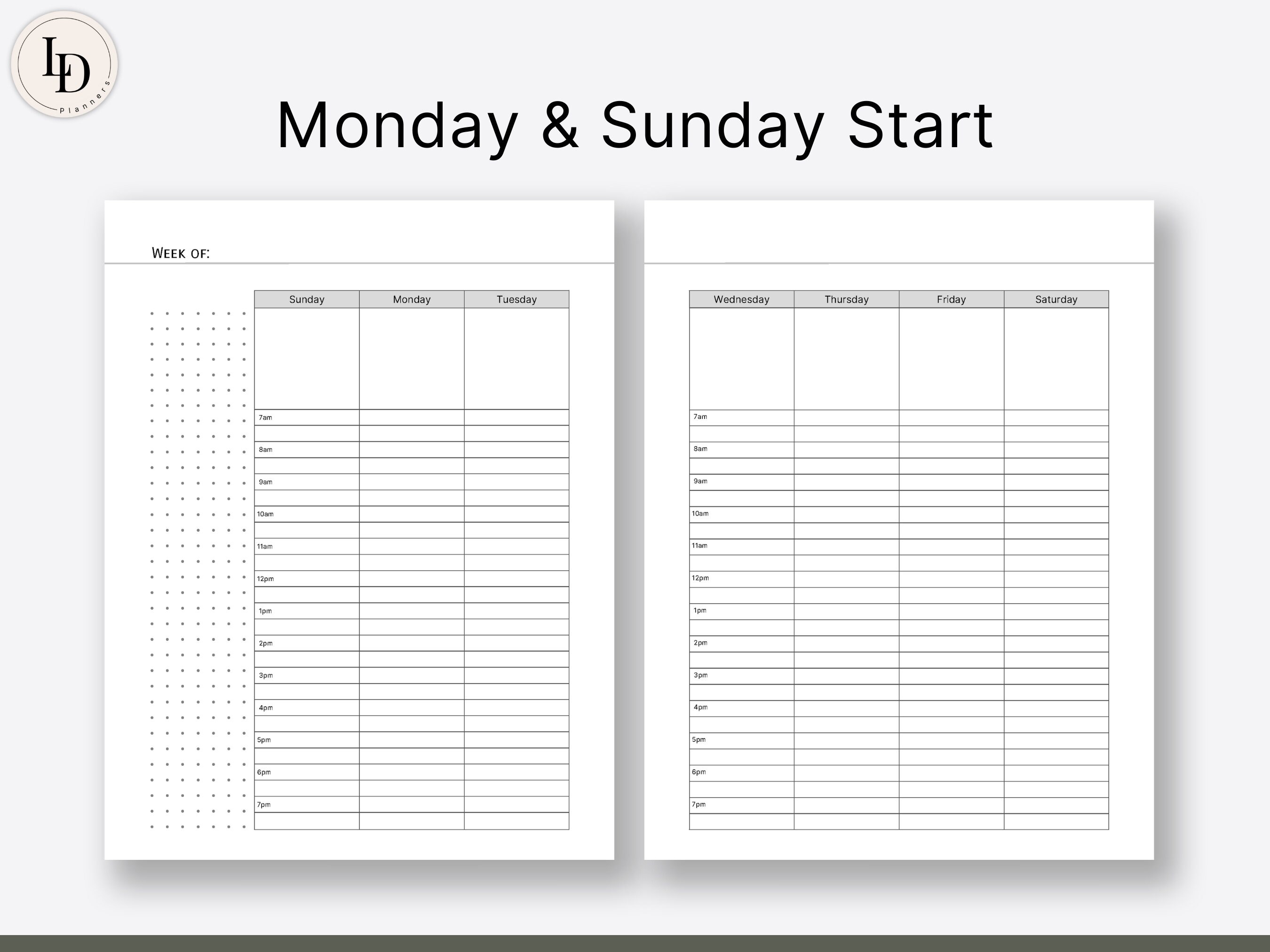 Weekly Schedule, Planner Inserts 2 Page Vertical Spread Monday & Sunday ...