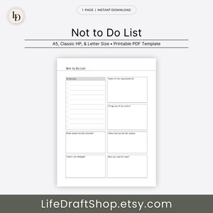 Not to Do List, Planner Insert (printable PDF Template) - Etsy