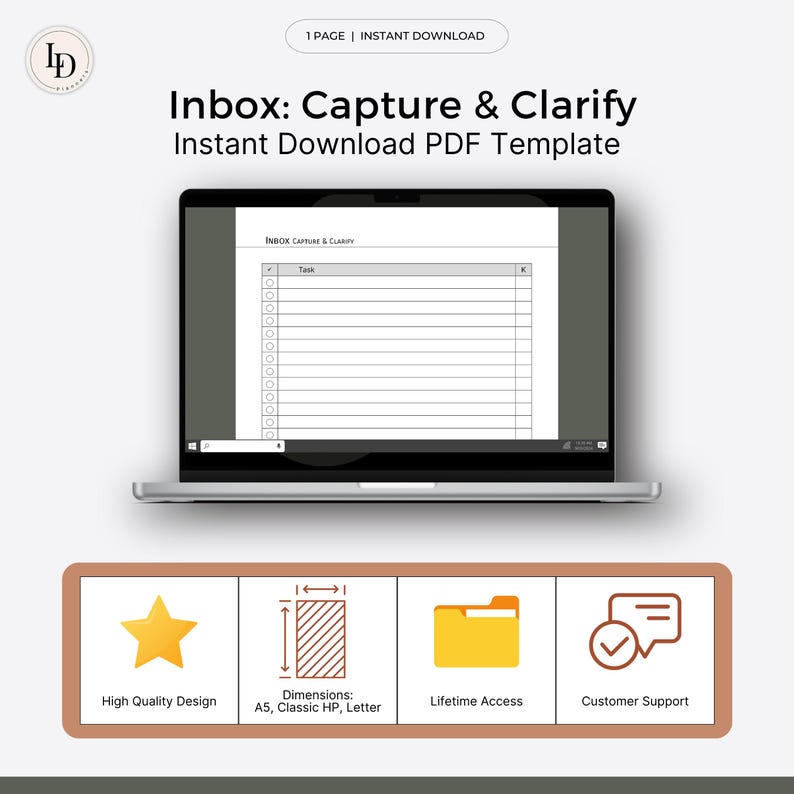 Inbox: Capture & Clarify, GTD Inspired Planner Inserts (printable PDF ...