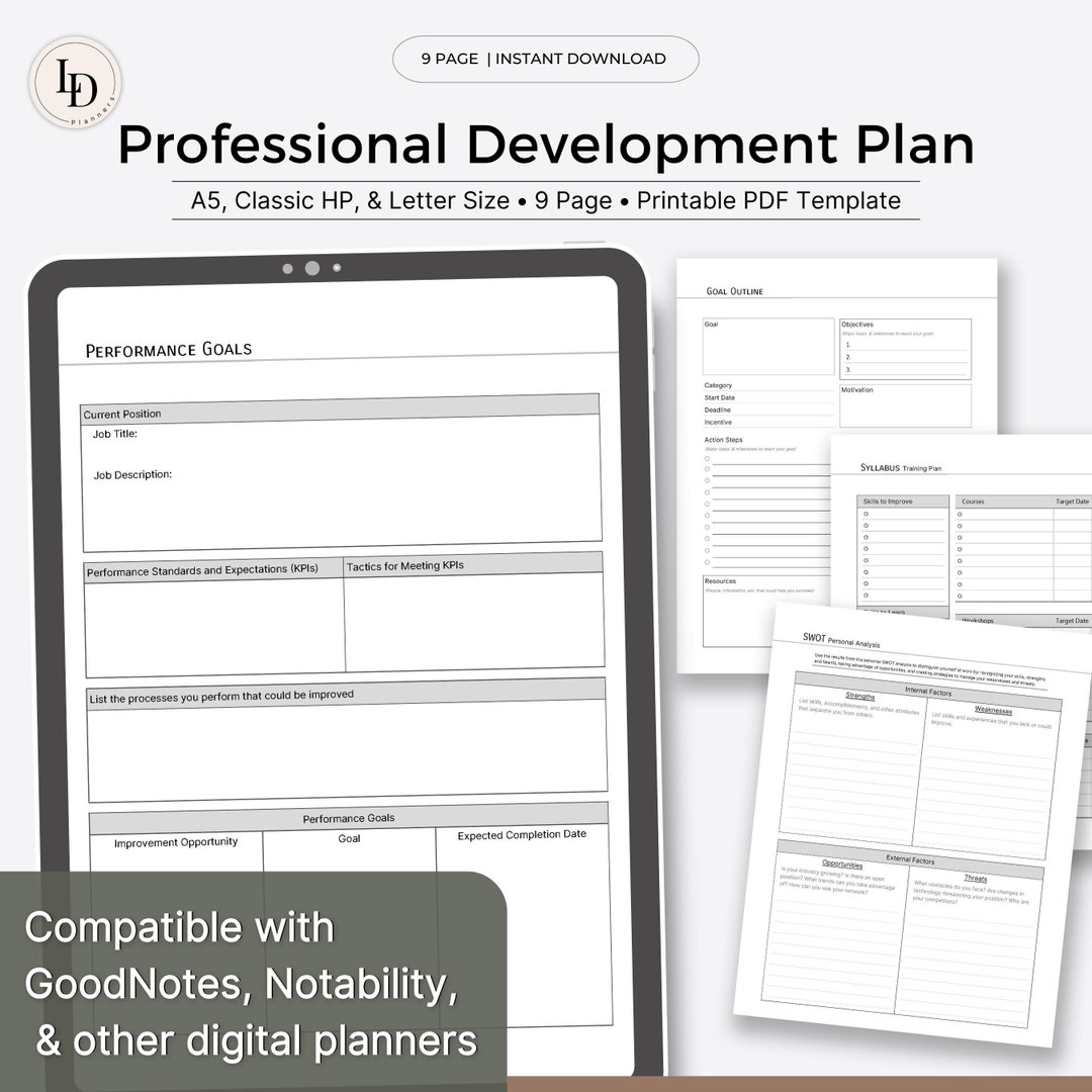 Professional Development Plan | Personal Growth Worksheets | Digital ...