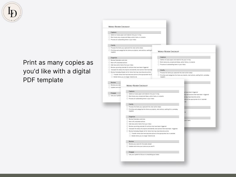 GTD Inspired Weekly Review Checklist, Productivity Planner printable ...