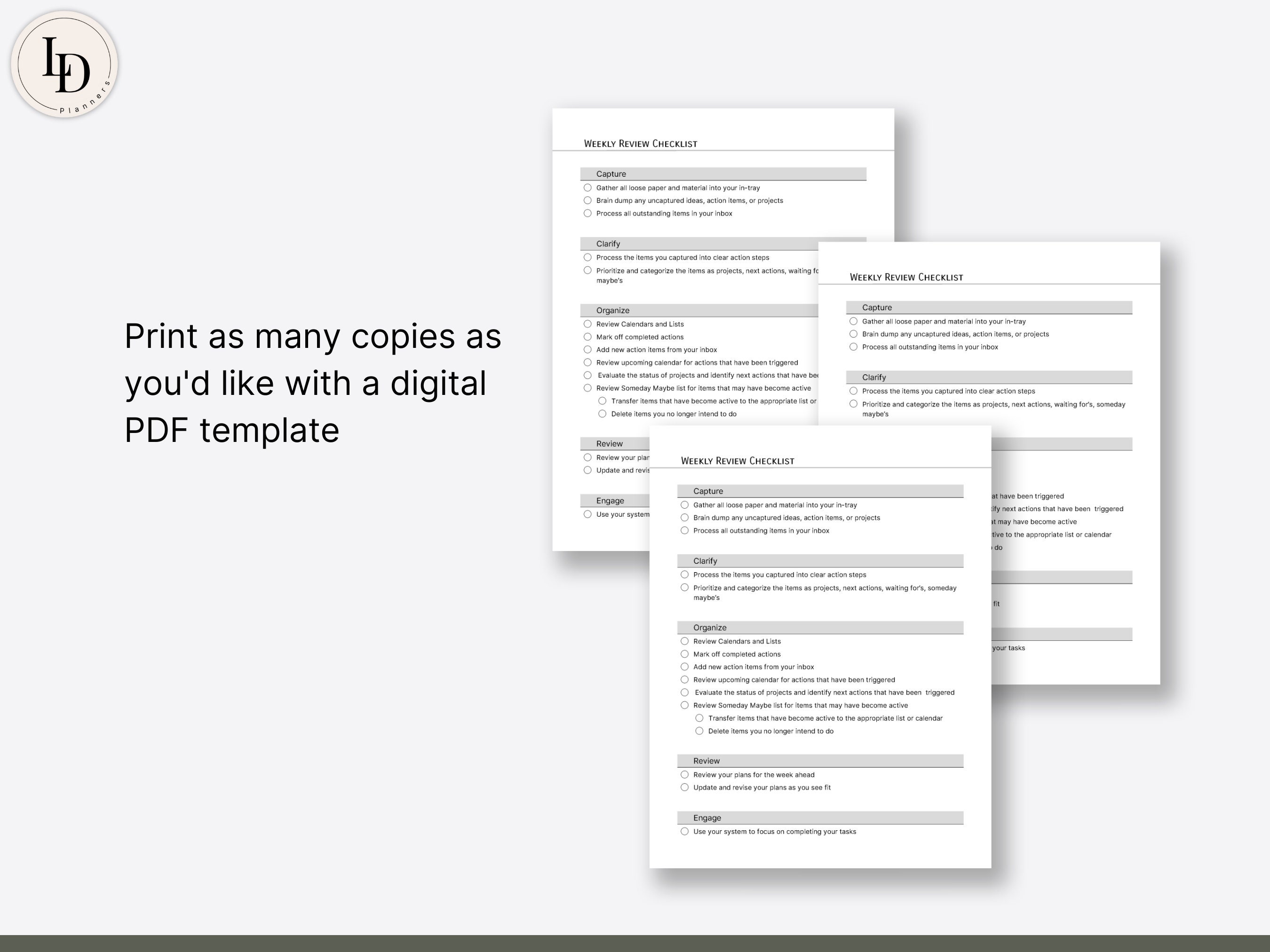 GTD Inspired Weekly Review Checklist, Productivity Planner printable ...