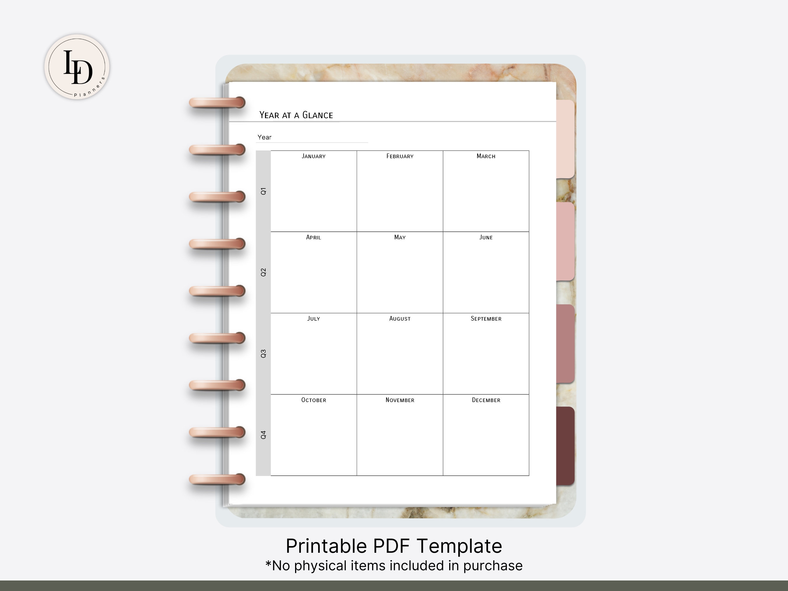 Year at a Glance YAG Planner Insert printable PDF Template - Etsy