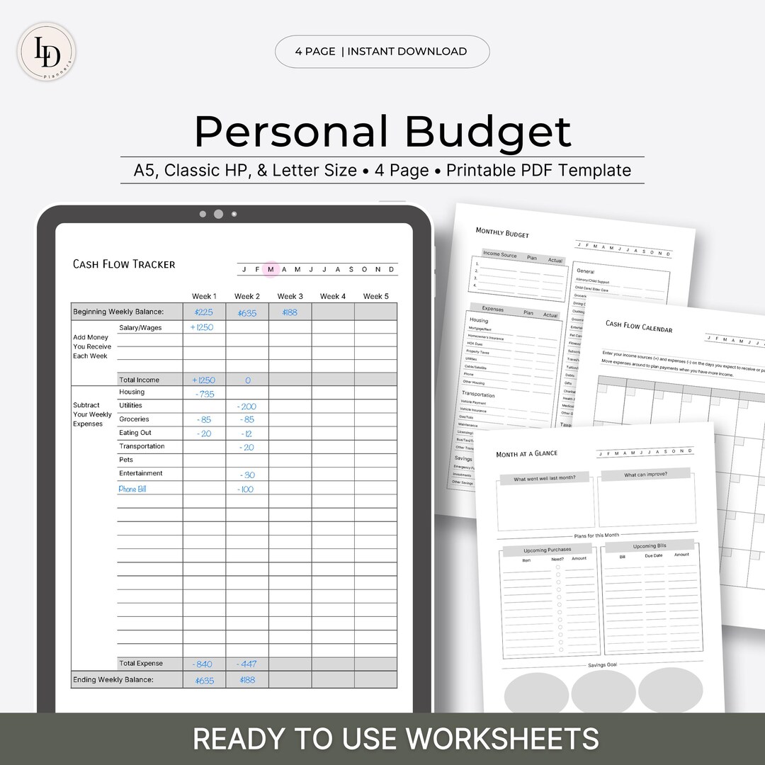 Personal Budget | Printable PDF Template | Instant Digital Download - Etsy