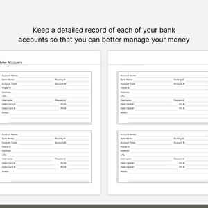 Bank Account Tracker, Financial Planner Insert Printable PDF Template ...