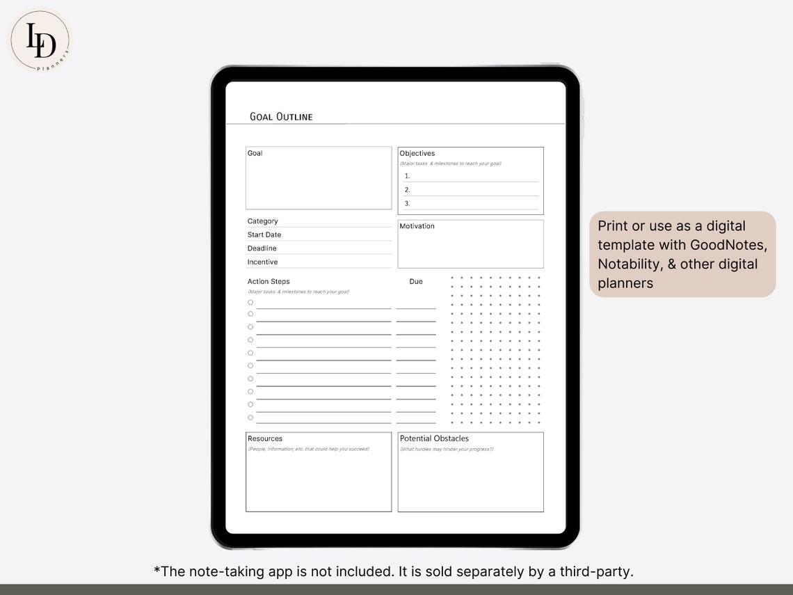 Goal Outline, Planner Insert printable PDF Template - Etsy Canada