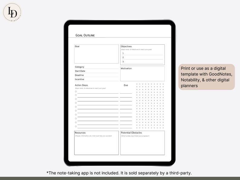 Goal Outline, Planner Insert printable PDF Template - Etsy Canada