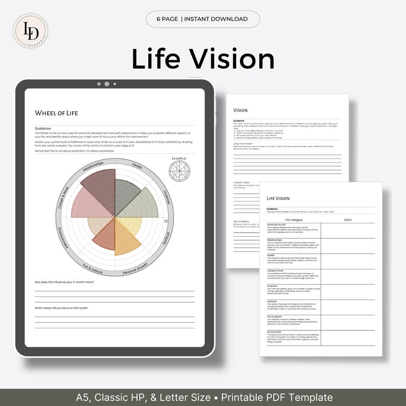 Life Vision & Wheel of Life, Self-assessment Worksheet (printable PDF ...