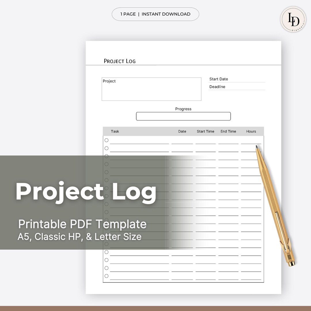 Project Log | Project Action Plan | Digital Planner Insert (printable ...