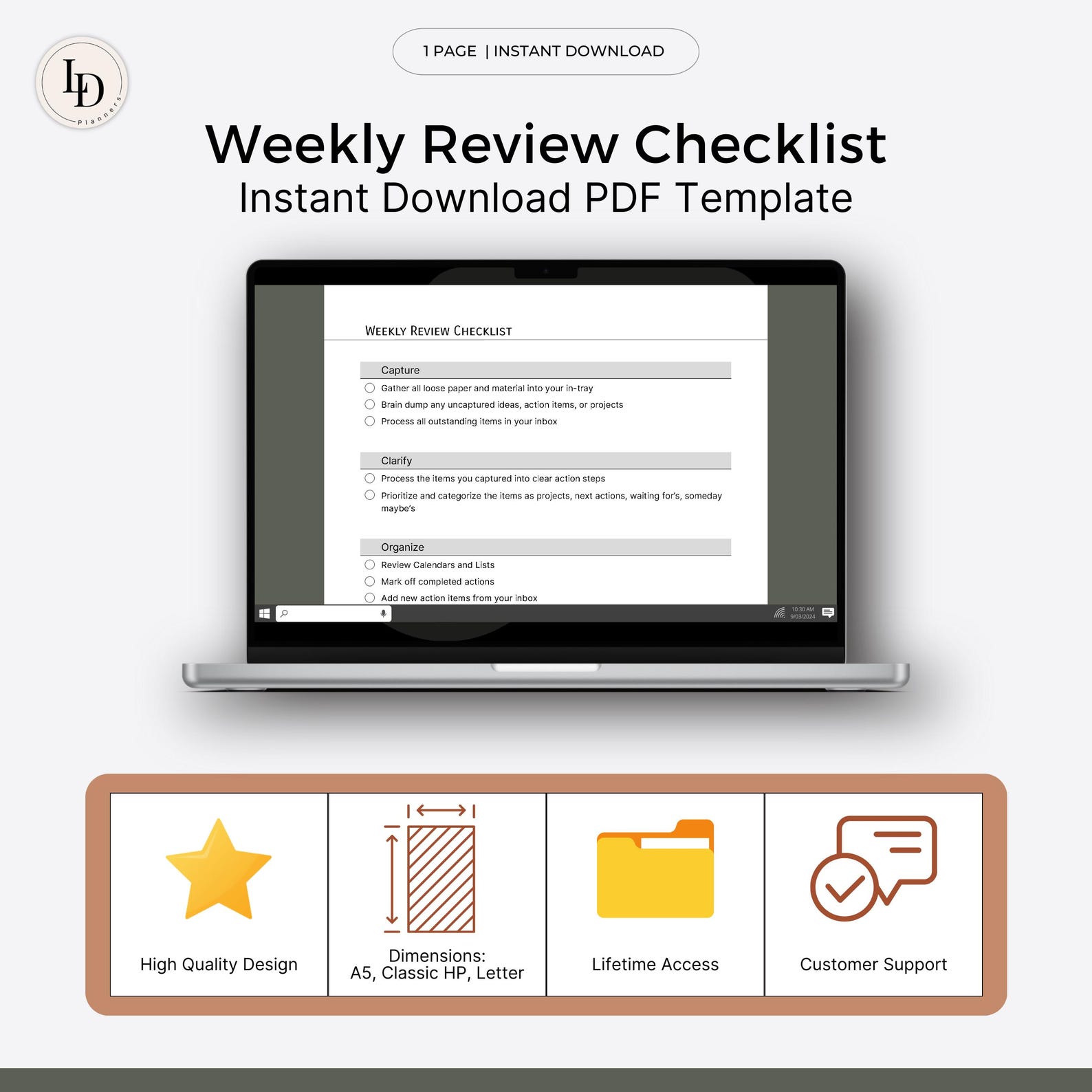 GTD Inspired Weekly Review Checklist, Digital Planner Insert (printable ...