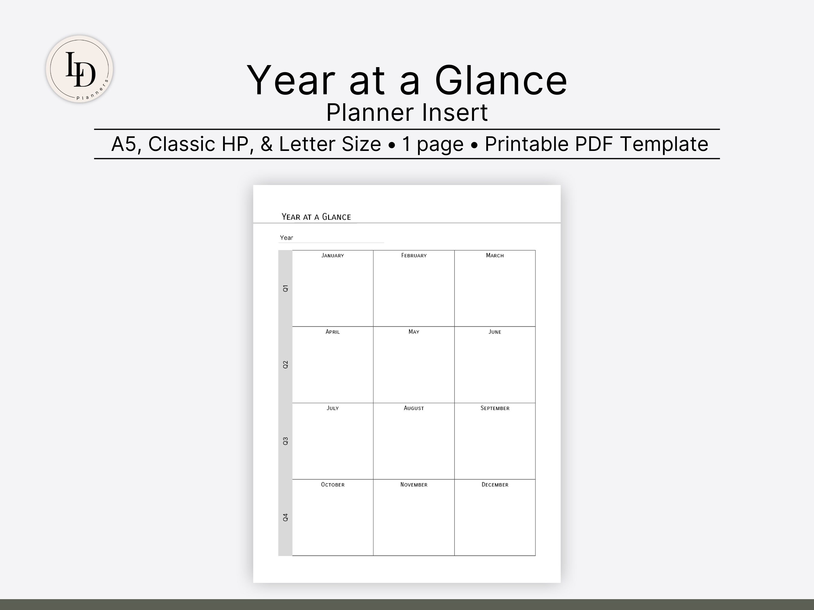 Year at a Glance YAG Planner Insert printable PDF Template - Etsy