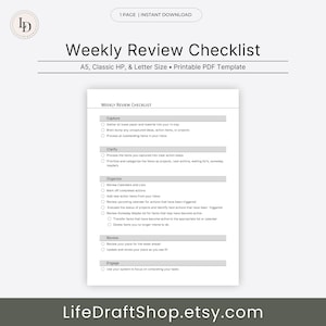 GTD Inspired Weekly Review Checklist, Digital Planner Insert (printable ...