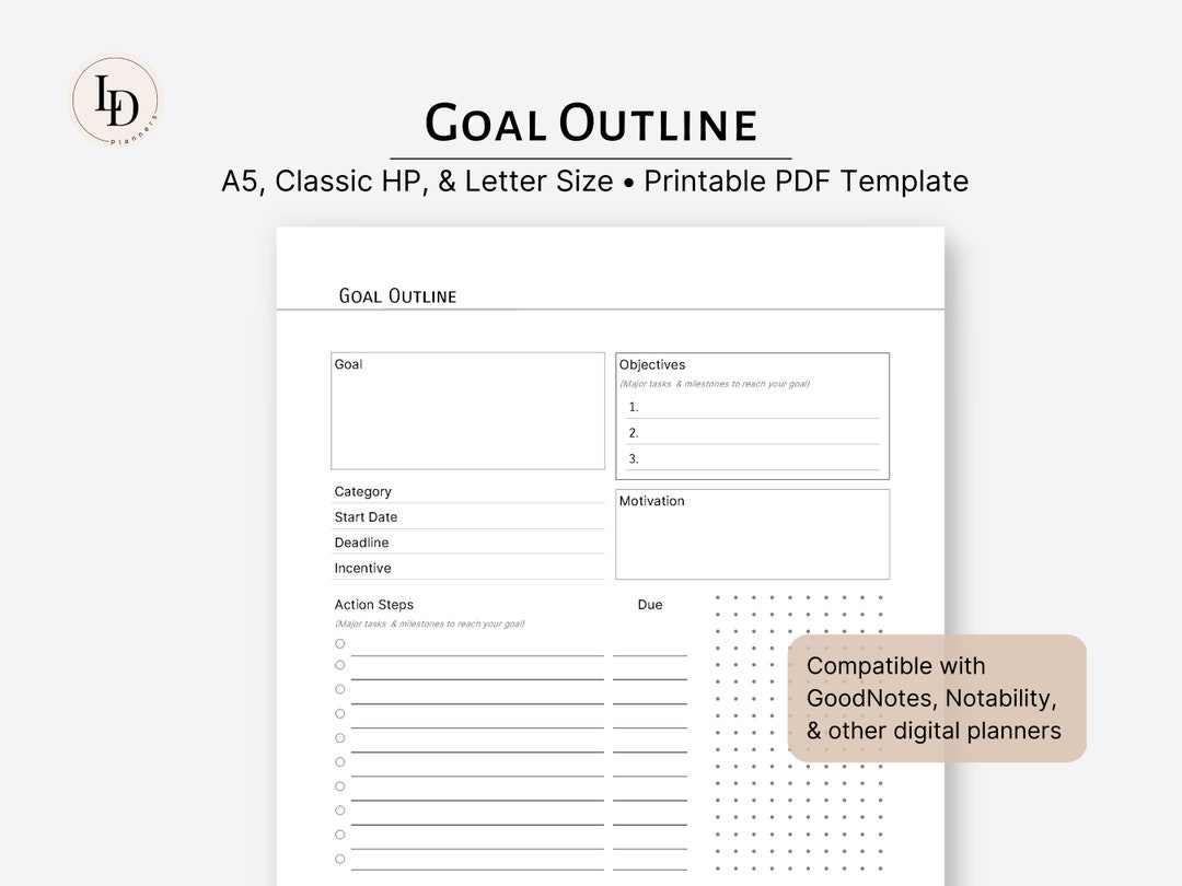 Goal Outline, Planner Insert printable PDF Template - Etsy Canada