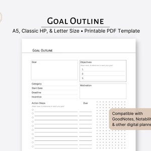 Goal Outline, Planner Insert printable PDF Template - Etsy Canada