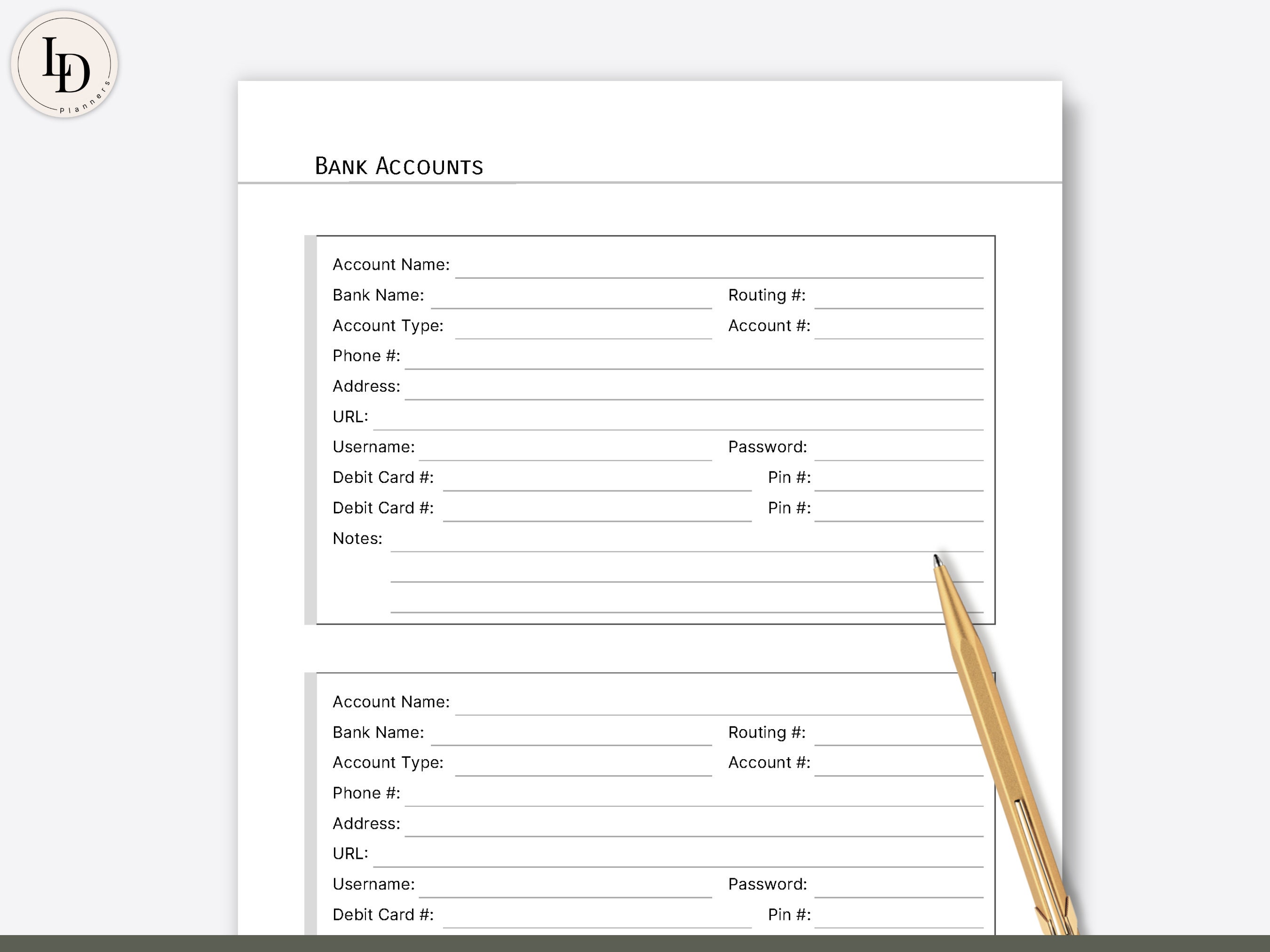 Bank Account Tracker, Financial Planner Insert Printable PDF Template ...