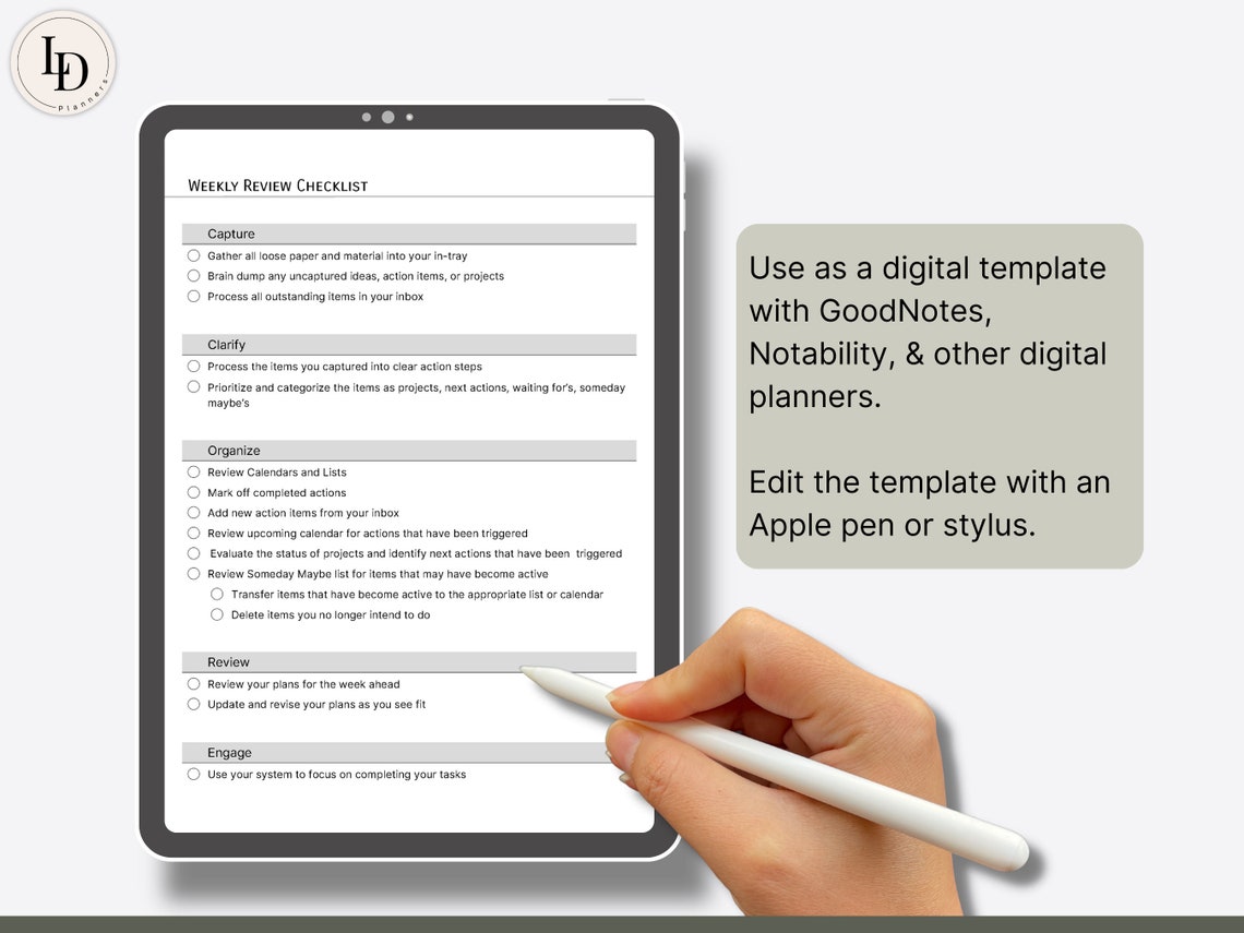 GTD Inspired Weekly Review Checklist, Productivity Planner printable ...