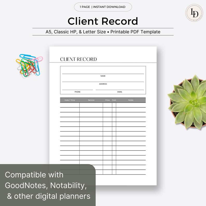 Client Record Small Business CRM System Digital Planner Insert Instant ...