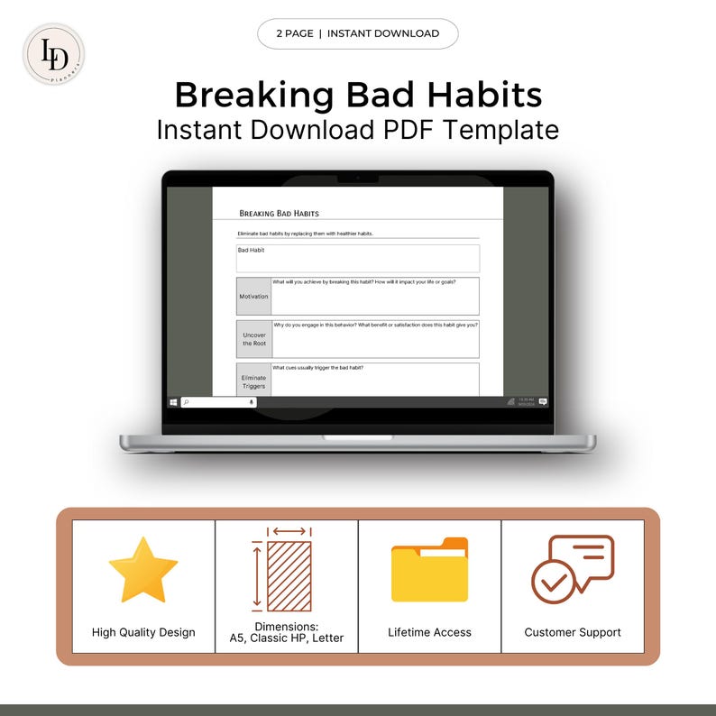 Breaking Bad Habits Worksheet, Digital Planner Insert (printable PDF ...