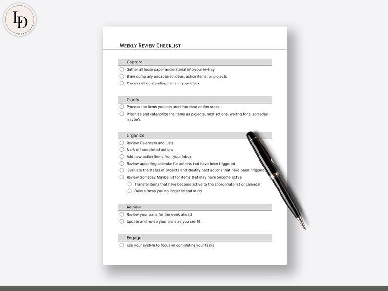 GTD Inspired Weekly Review Checklist, Productivity Planner printable ...
