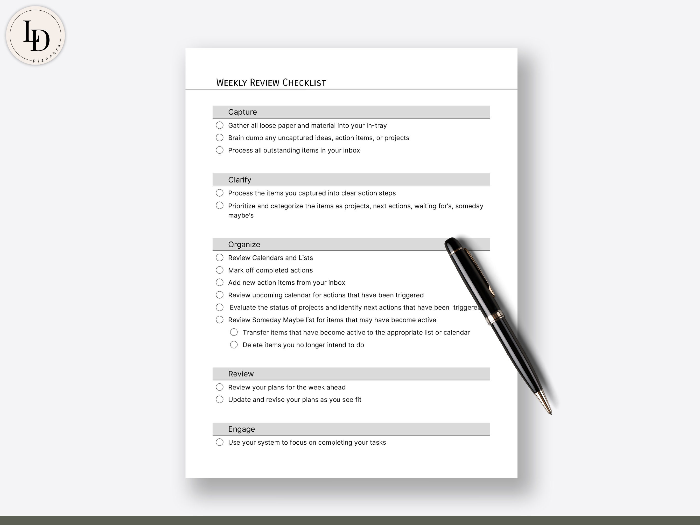 GTD Inspired Weekly Review Checklist, Productivity Planner printable ...