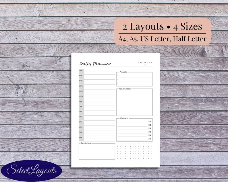 Daily Planner Inserts printable PDF Template - Etsy