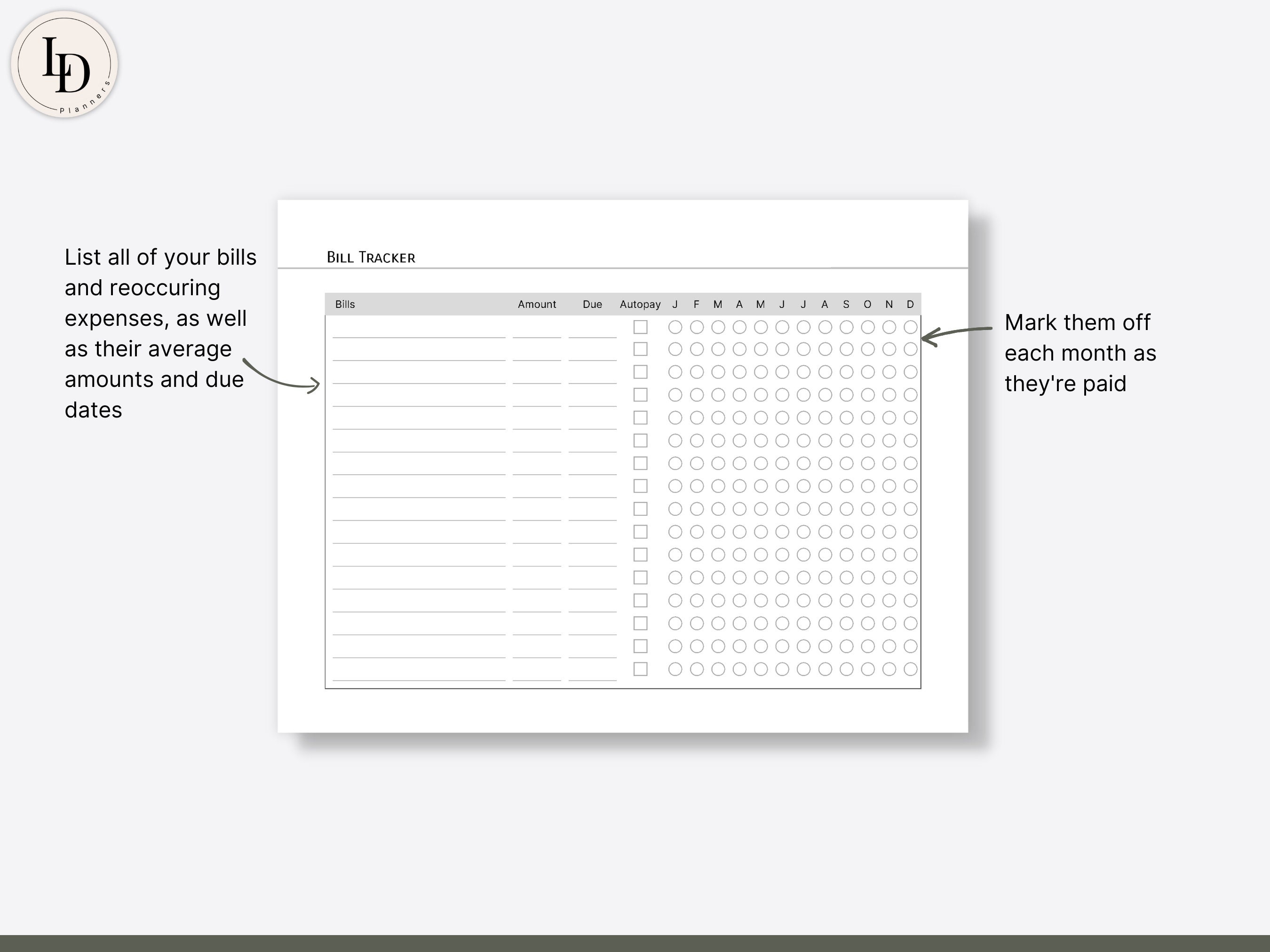 Bill Tracker, Financial Planner Insert (printable PDF Template) - Etsy
